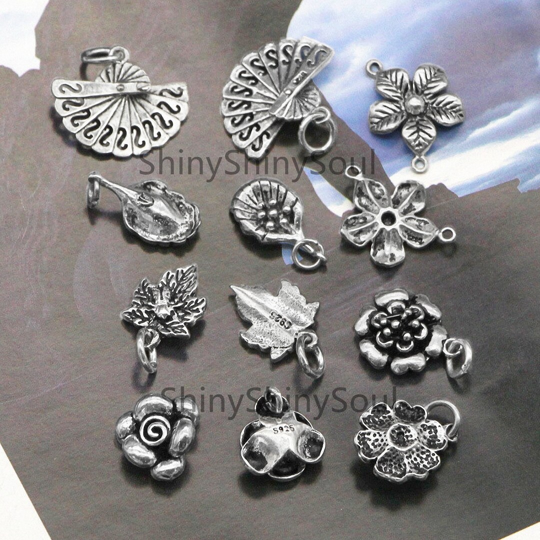 2pcs Sterling Silver Charm,flower Charm,leaf Charm,silver Charms ...