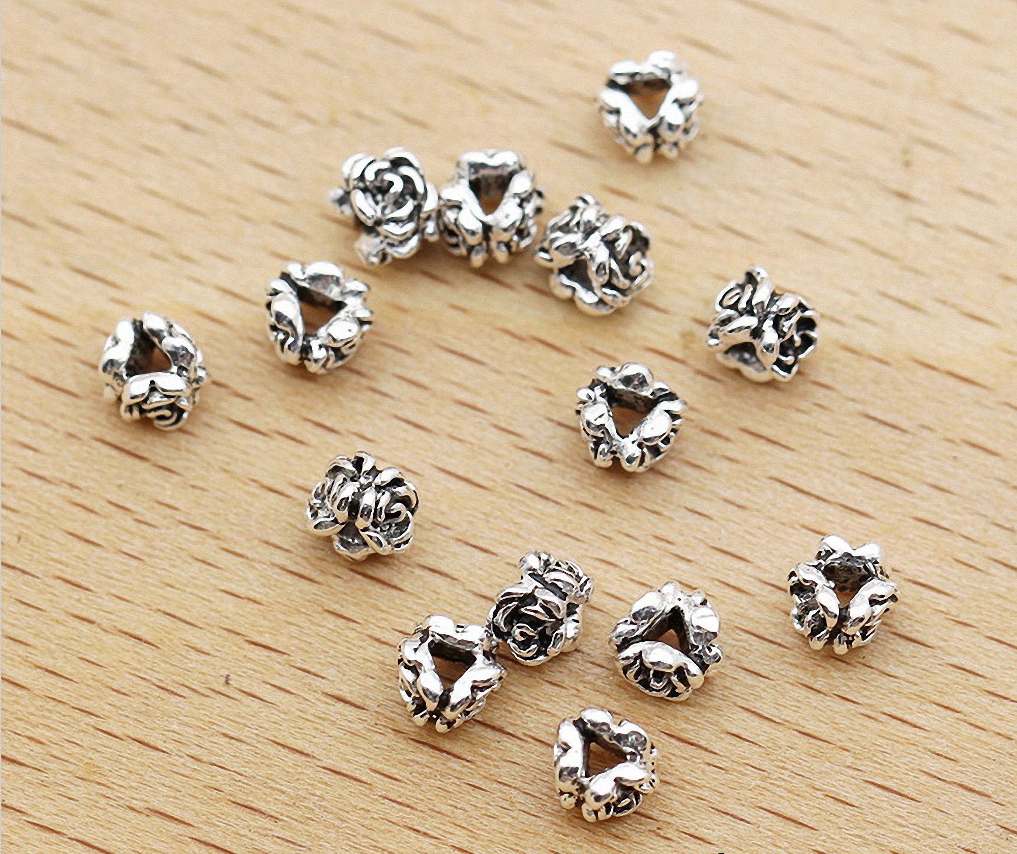 10/50pcs Sterling Silver Rose Bead 4mm Silver Flower Bead | Etsy