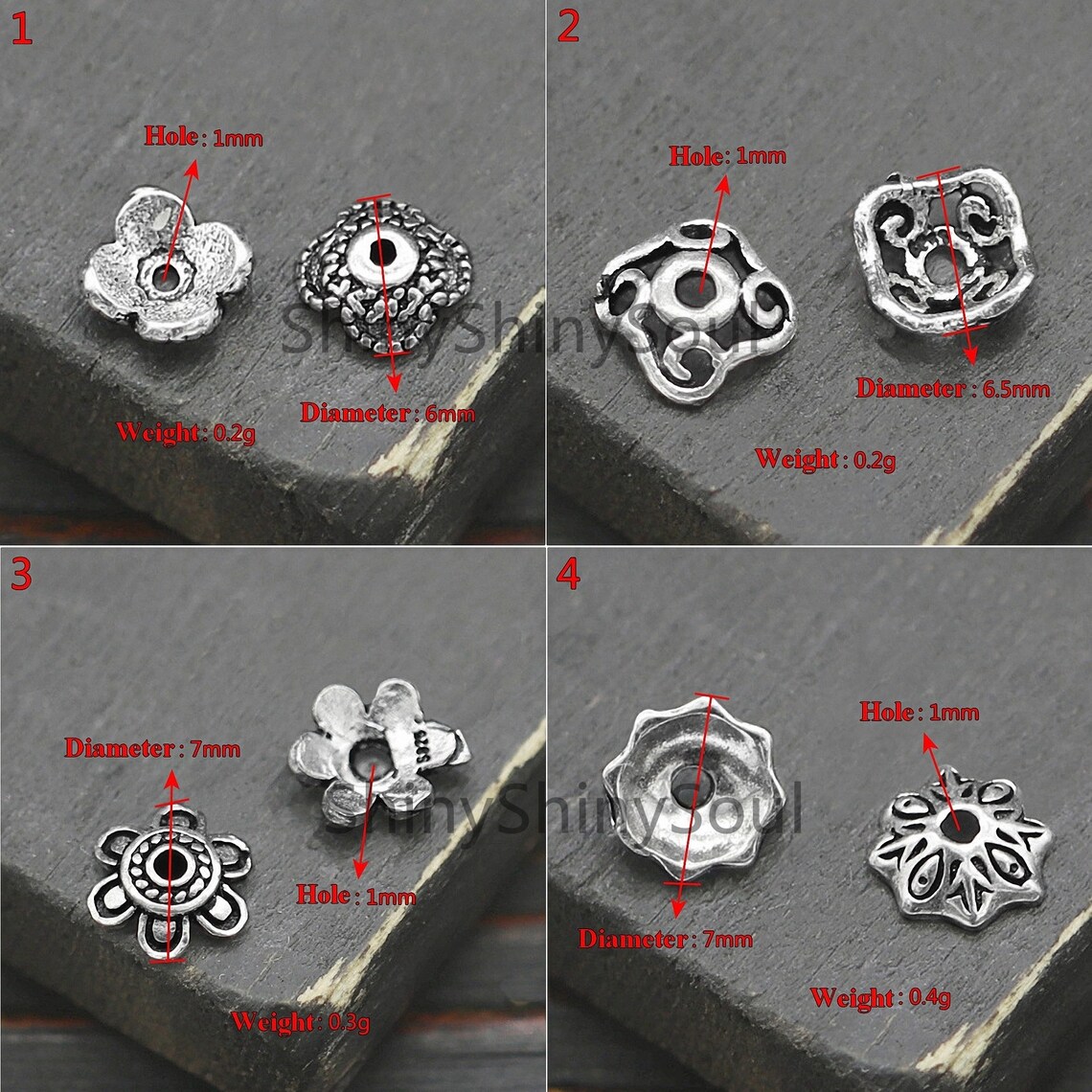 4pcs Sterling Silver Bead Cap Silver bead Cap End Cap | Etsy