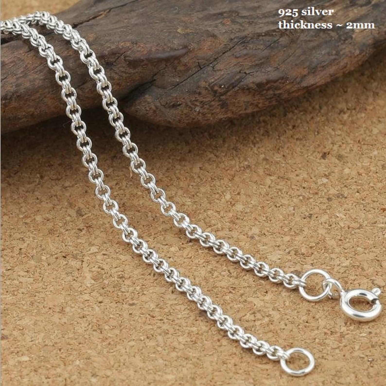 Sale Sterling Silver Chain 2mm Double Ring Necklace 45cm 925 Silver ...