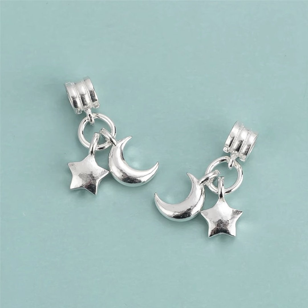 925 Sterling Silver Star Moon Charm 10mm Silver Star Charm Star Bead ...