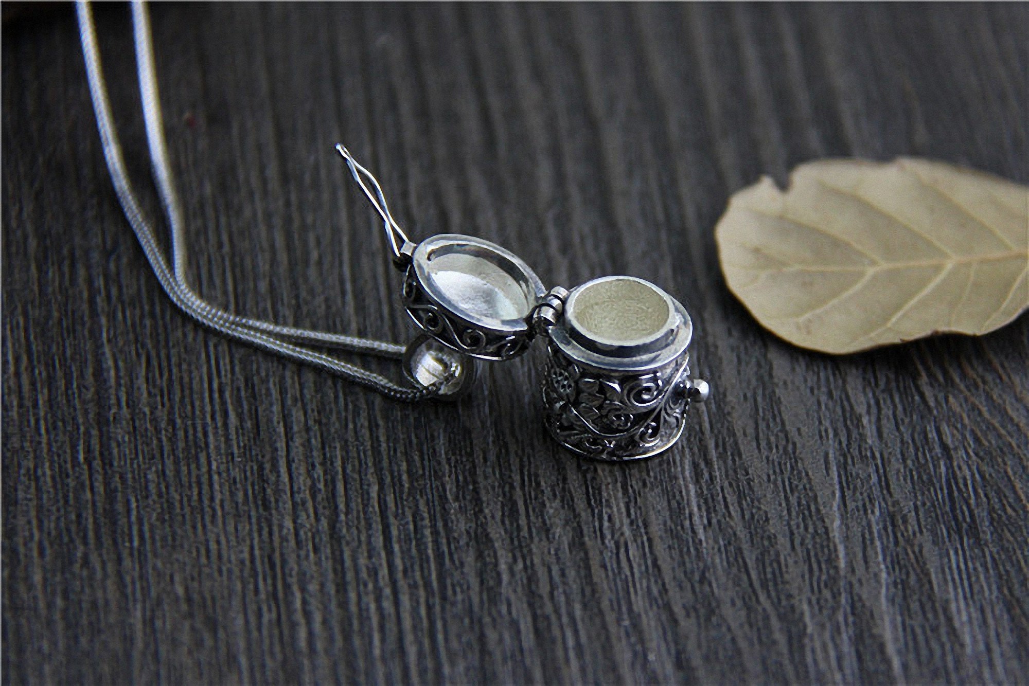 925 Sterling Silver Cylinder Locket Pendants Silver Lotus | Etsy