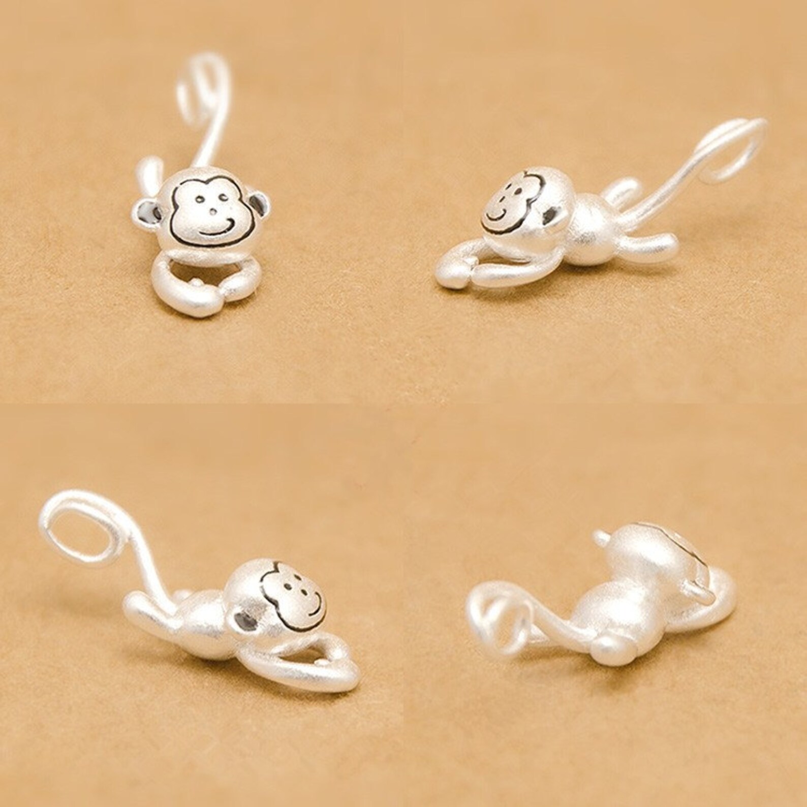 Sterling Silver Monkey Charm Frosting Monkey Pendant Monkey Jewelry 925 ...