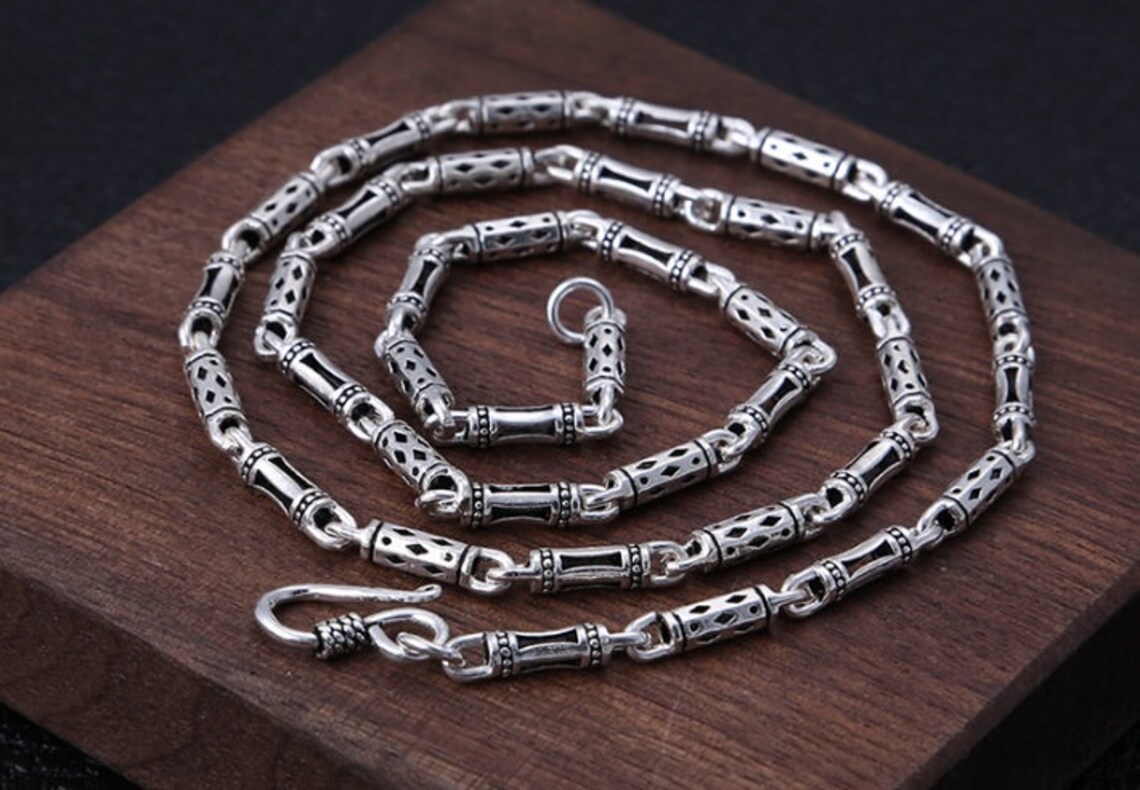 925 Sterling Silver Box Chain Necklace 4mm silver tube bead | Etsy