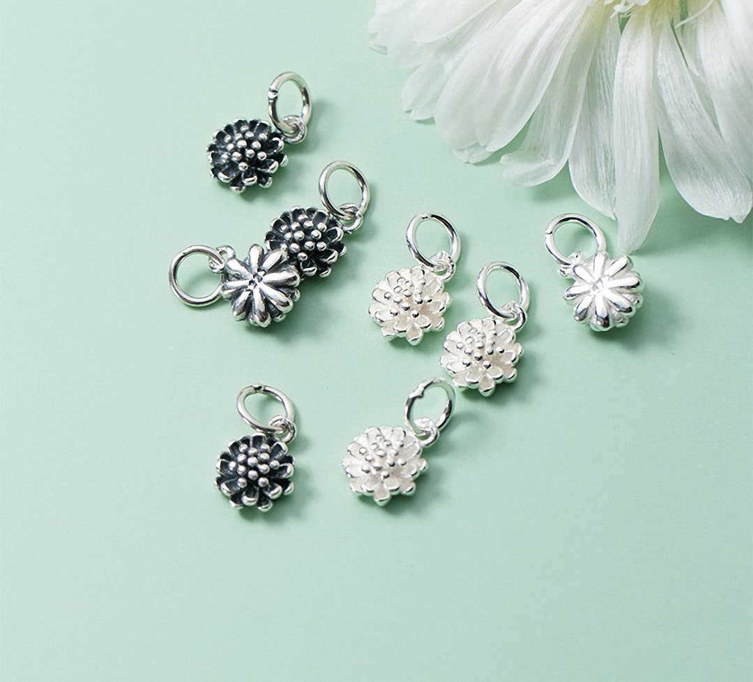 925 Sterling Silver Daisy Charm 8mm Flower Charms Daisy Pendant Charms ...