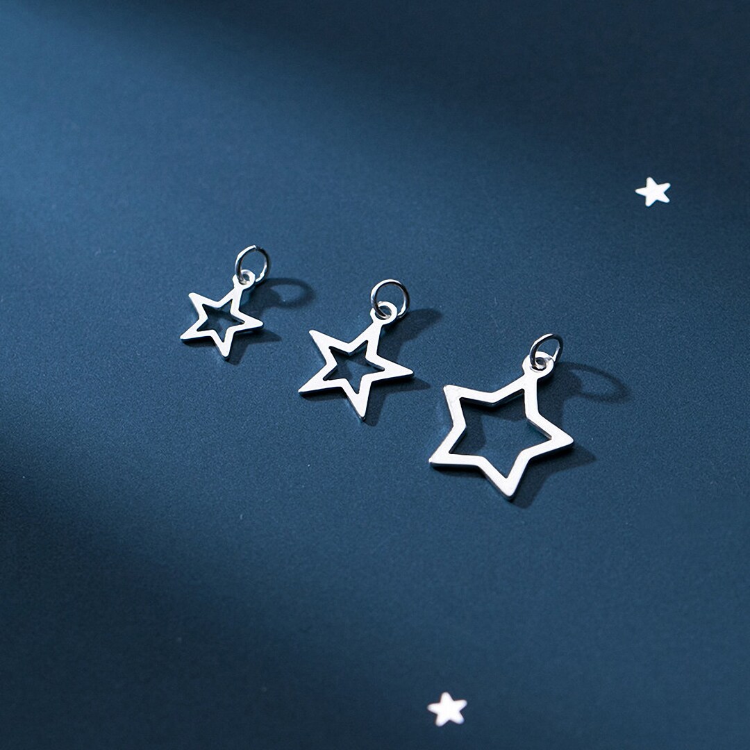 5/10 Pcs Sterling Silver Star Charm, Hollow Star, Bright Silver Star ...