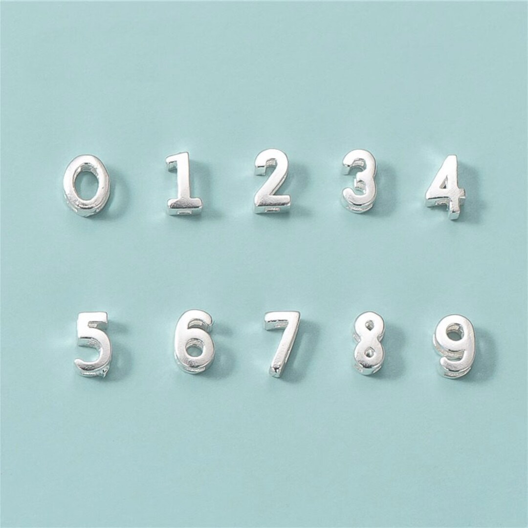Sterling Silver Number Bead Digit Bead Arabic Number 925 Silver Loose ...