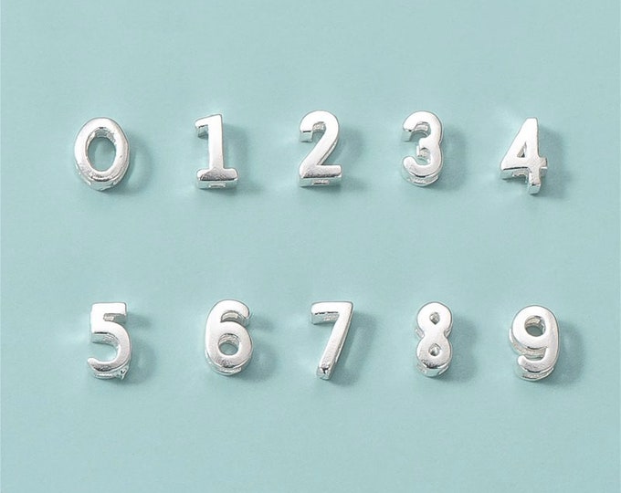 10 Sterling Silver Number Slider Beads, 925 Silver Number Slide Beads ...