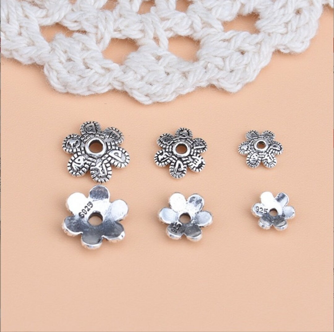 925 Sterling Silver Carving Mala Bead Caps Argento Risultati Antichi ...