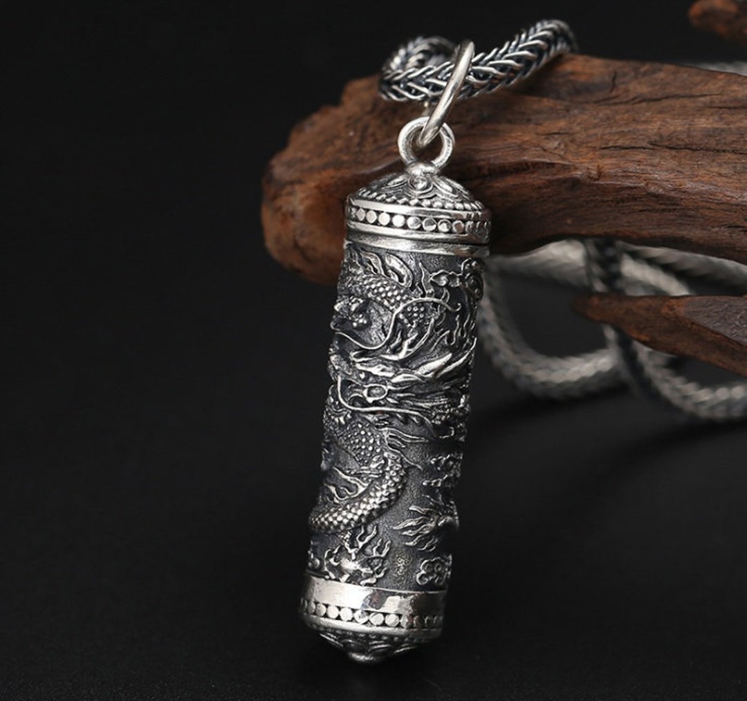 925 Sterling Sivler Cylinder Prayer Pendant Dragon Pendant Prayer ...