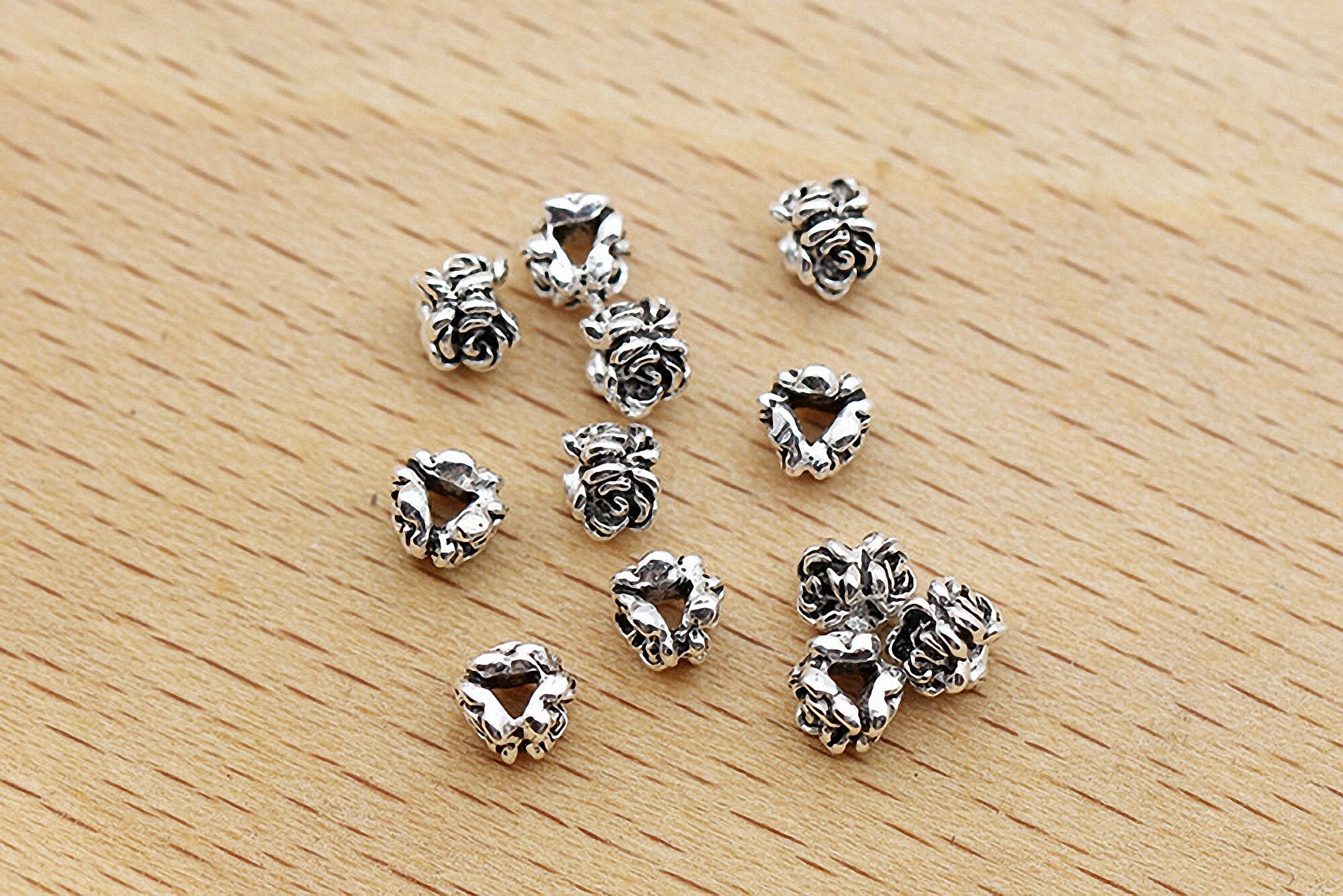 10/50pcs Sterling Silver Rose Bead 4mm Silver Flower Bead | Etsy