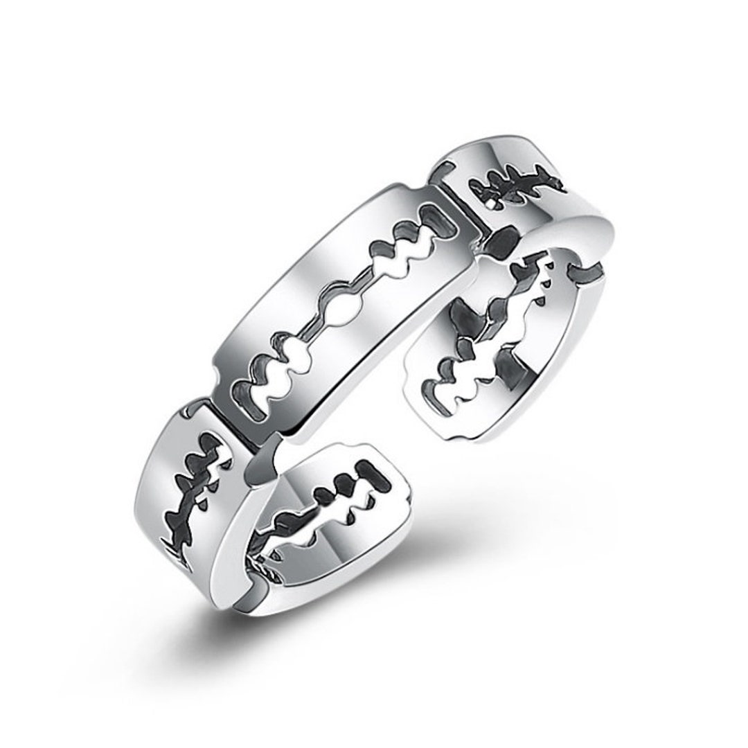 925 Sterling Silver Blade Ring Open Ring Razor Blade Ring Adjustable ...