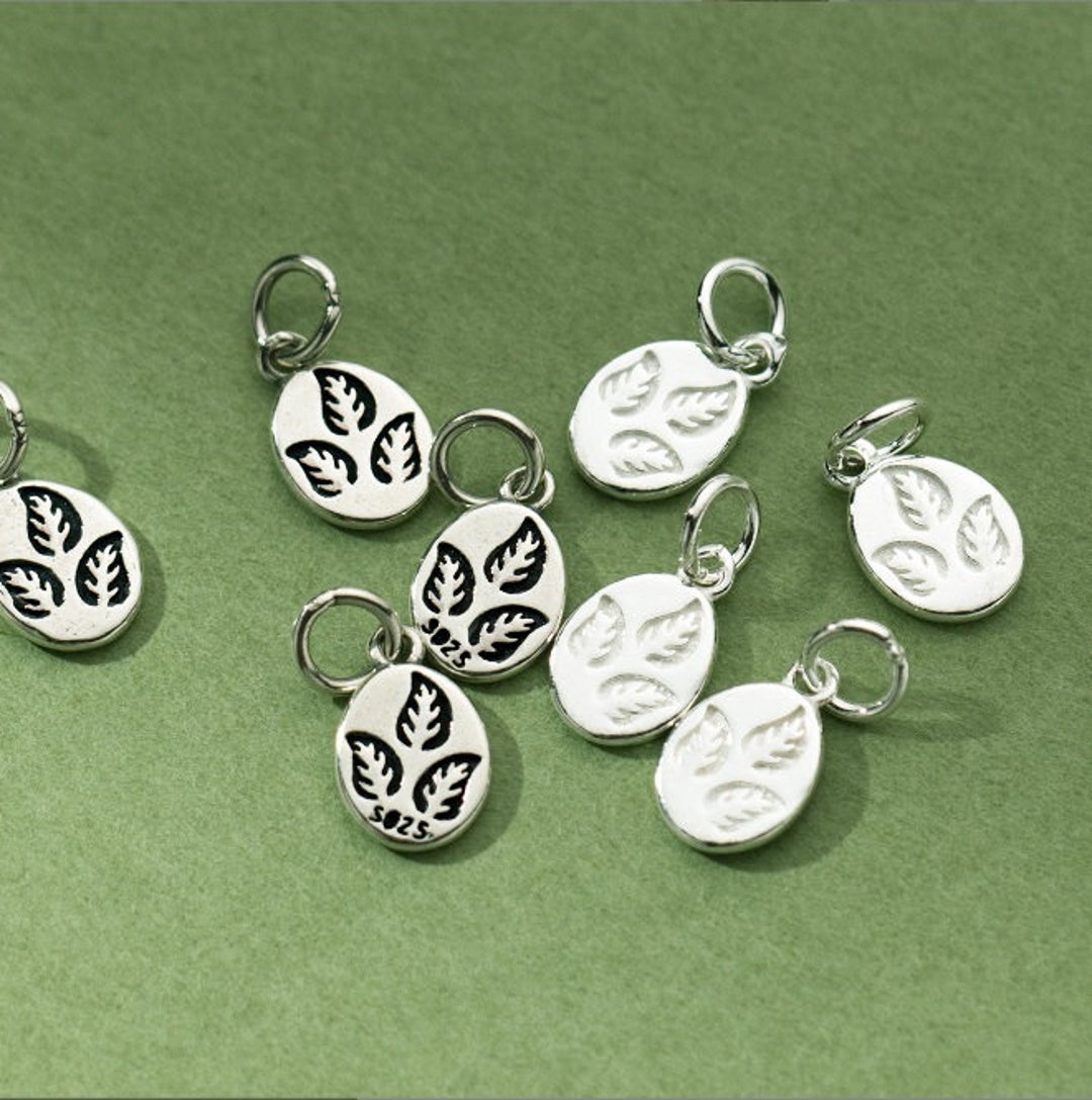 Sterling Silver Leaf Charm 8mm Silver Leaf Silver Flower Charm Leaf ...