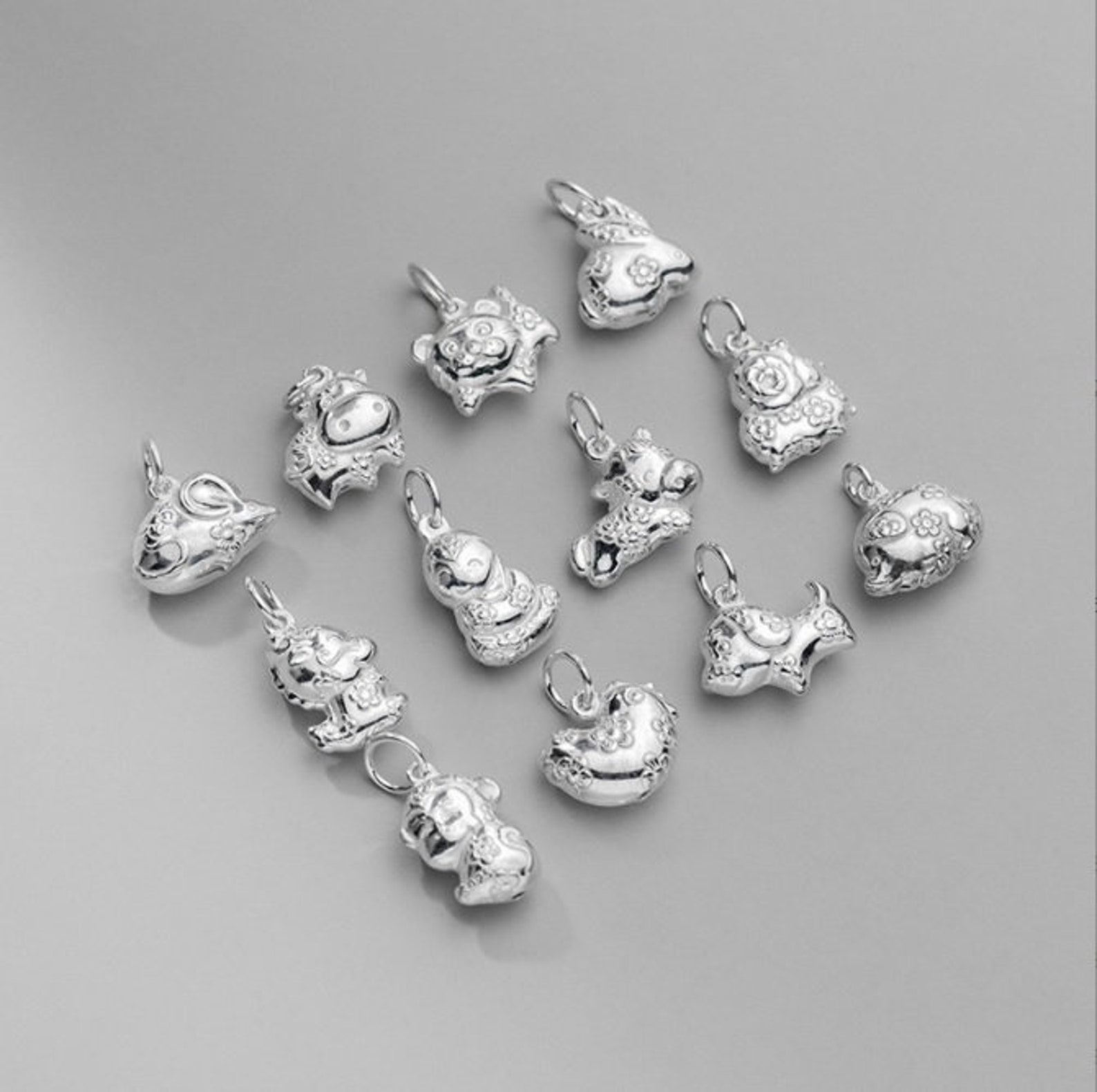 925 Sterling Silver 12 Animal Signs Charm Silver Animal - Etsy