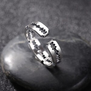 925 Sterling Silver Blade Ring Open Ring Razor Blade Ring Adjustable ...