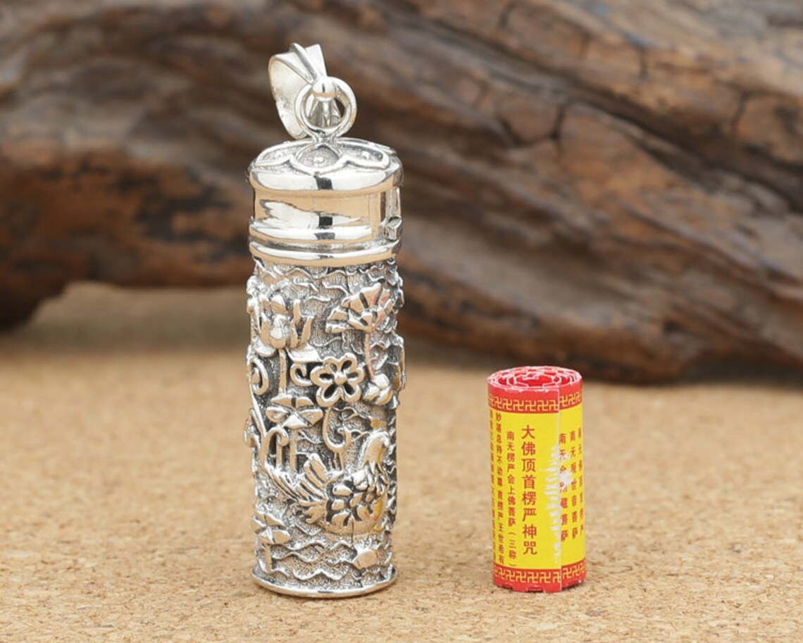 925 Sterling Silver Cylinder Prayer Pendants Silver Lotus | Etsy
