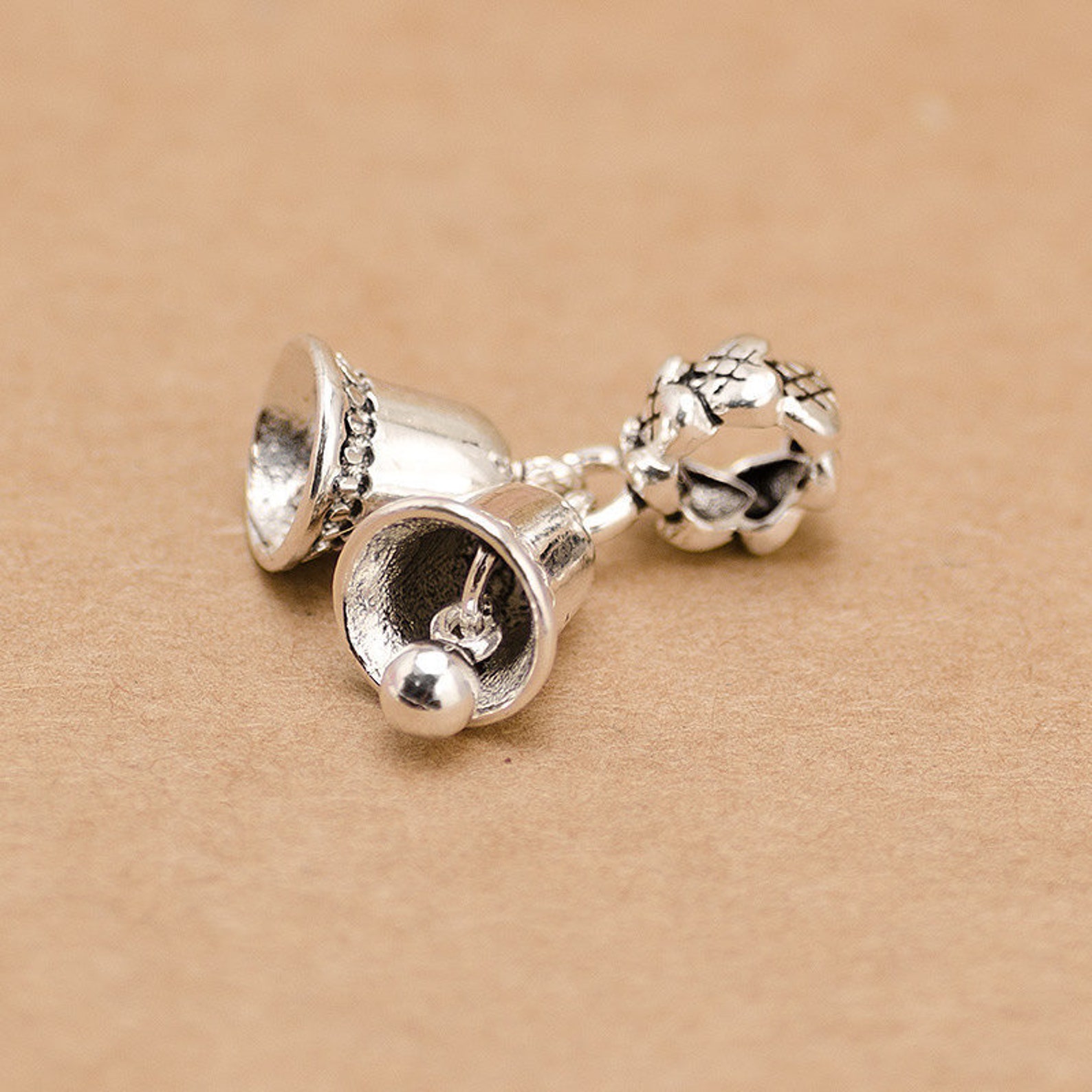 925 Sterling Silver Double Bell Dangle Charms Pendant - Etsy