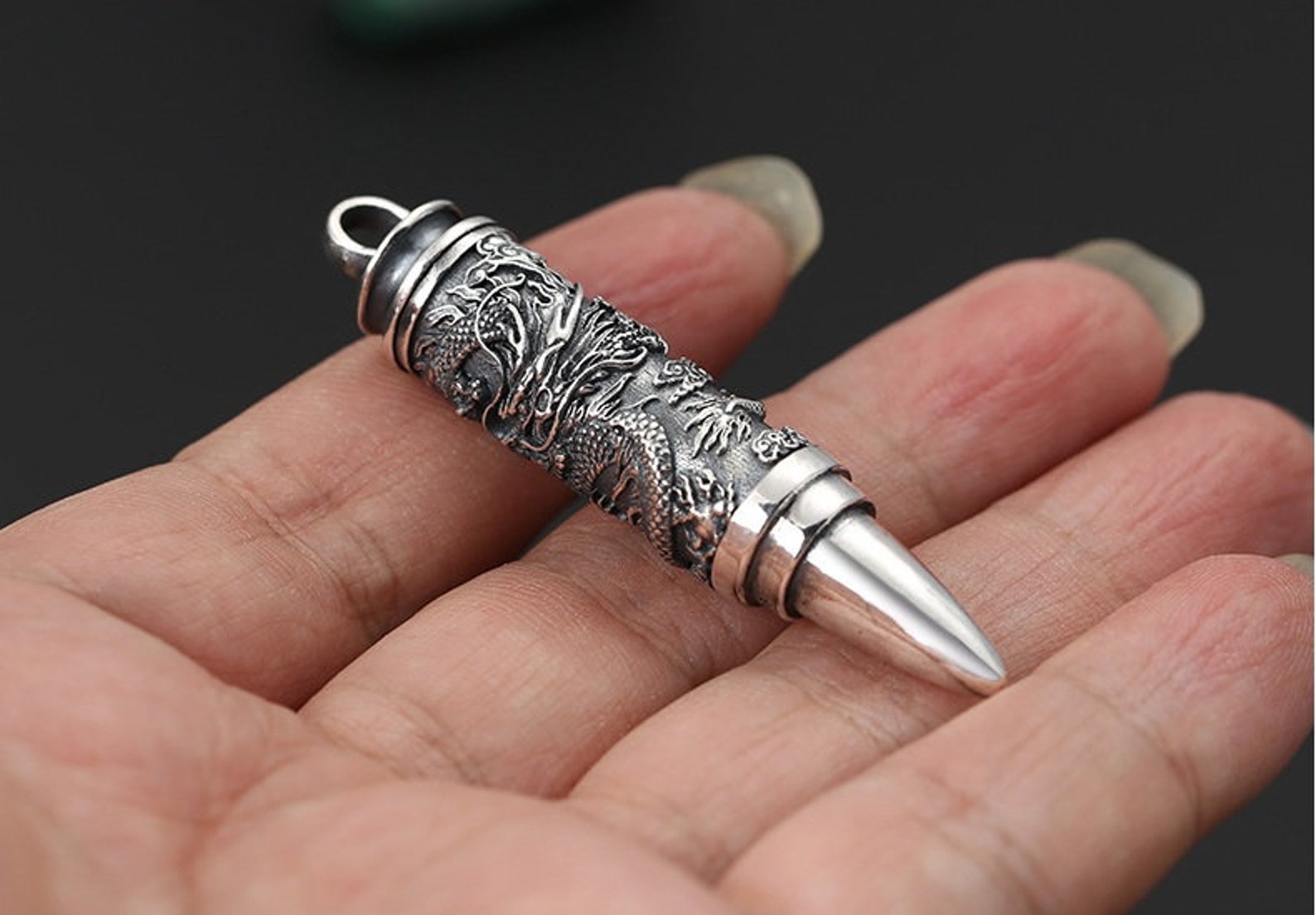 925 Sterling Silver Pendants Silver Bullet Pendant Dragon | Etsy