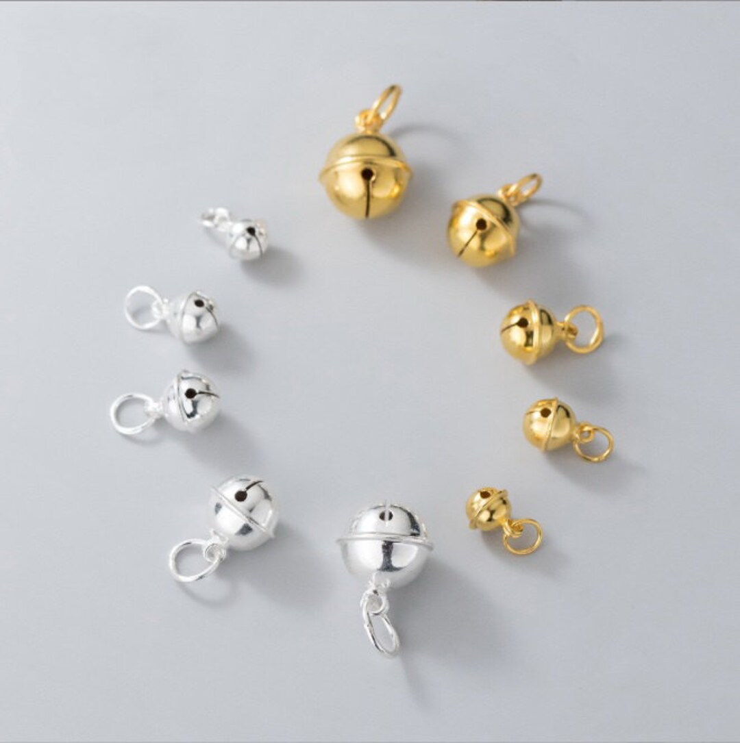 Sterling Silver Bell Charm Jungle Bell Silver Ball Bell Pendant Gold ...