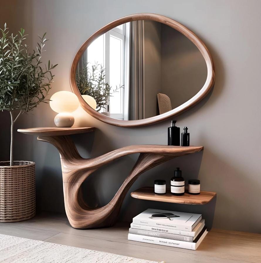 Mid-century Solid Wood Vanity – Handmade Wood Dressing Table – Rustic ...