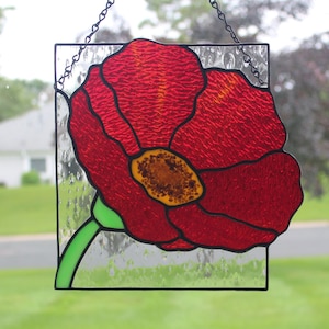Stained Glass Suncatcher Poppy 10 In. Square - Etsy