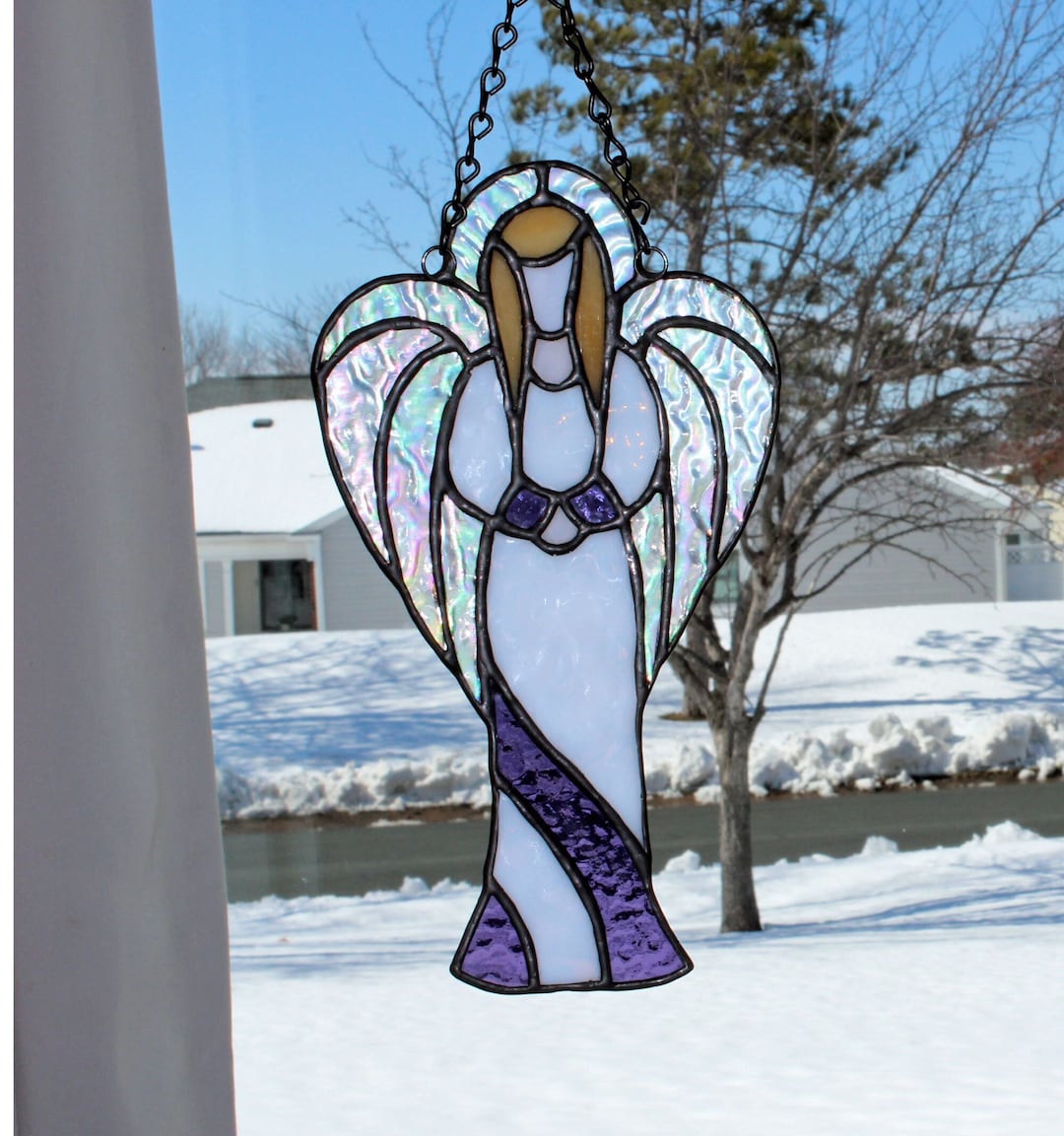 Stained Glass Angel - 9-1/2 In. Tall - Angel #3 - White With Purple - Etsy