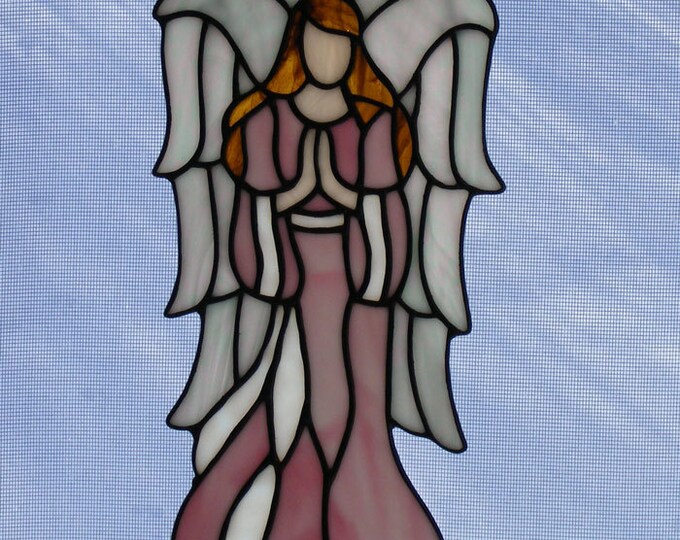 Stained Glass Angel 11 In. Tall Faith Pink2 - Etsy