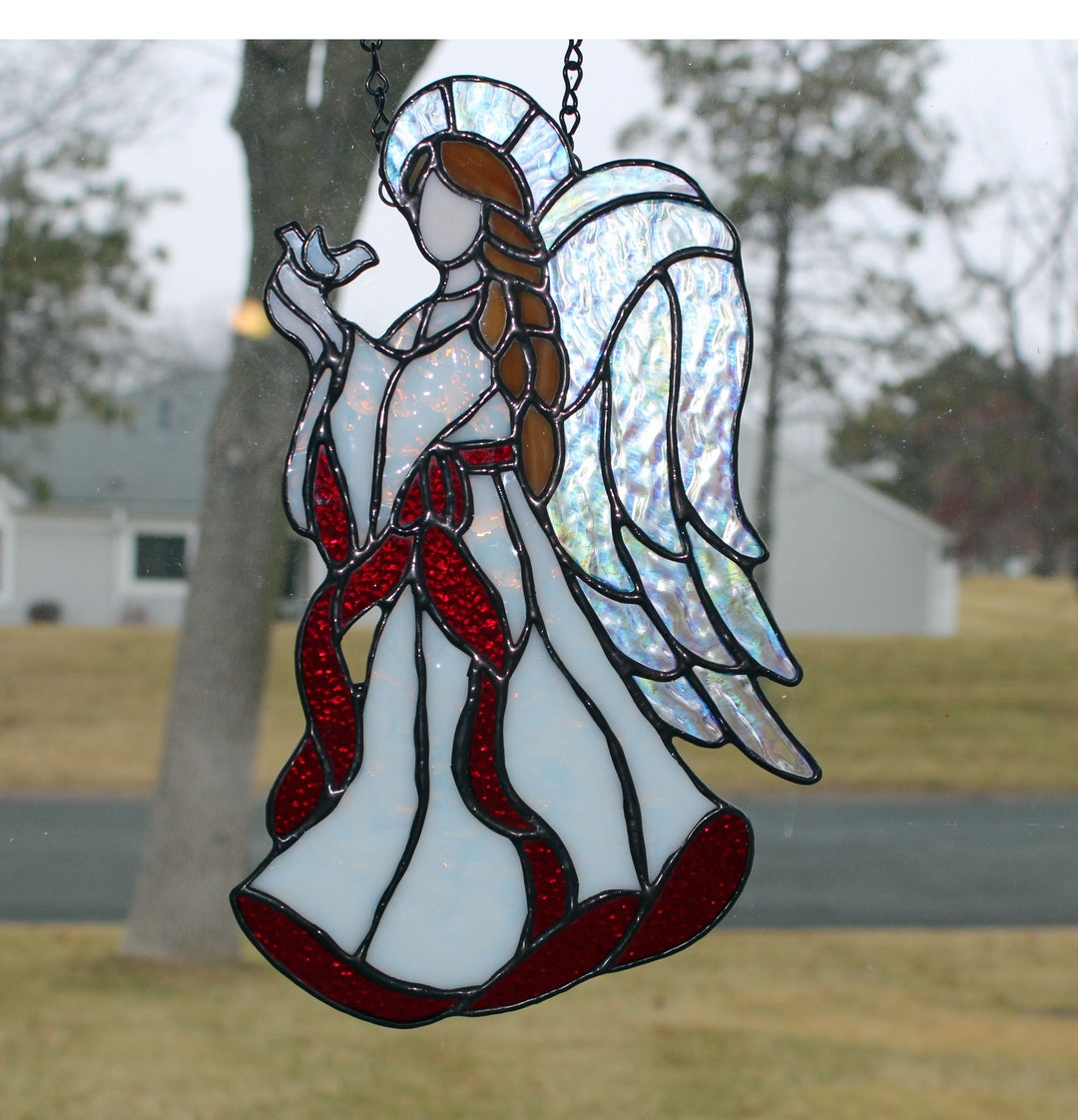 Stained Glass Angel - 11 In. Tall - Hope - White With Red Ribbons - Etsy