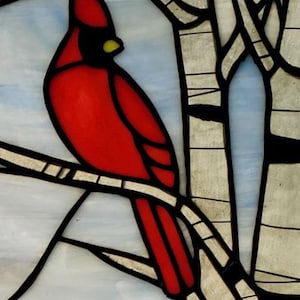 Cardinals and Birch Trees - Stained Glass Window Panel - 16.5" Wide X ...