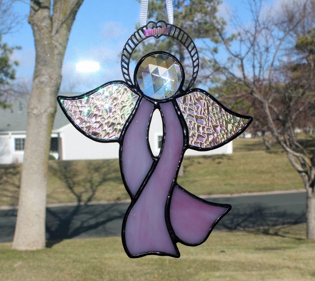 Stained Glass Ribbon Awareness Angel - Pink - Etsy