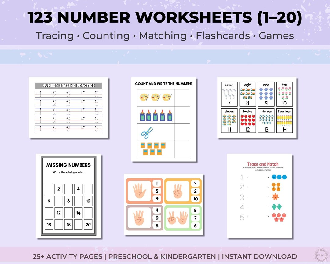 123 Number Worksheets 1–20 | Preschool Math Activities | Tracing ...