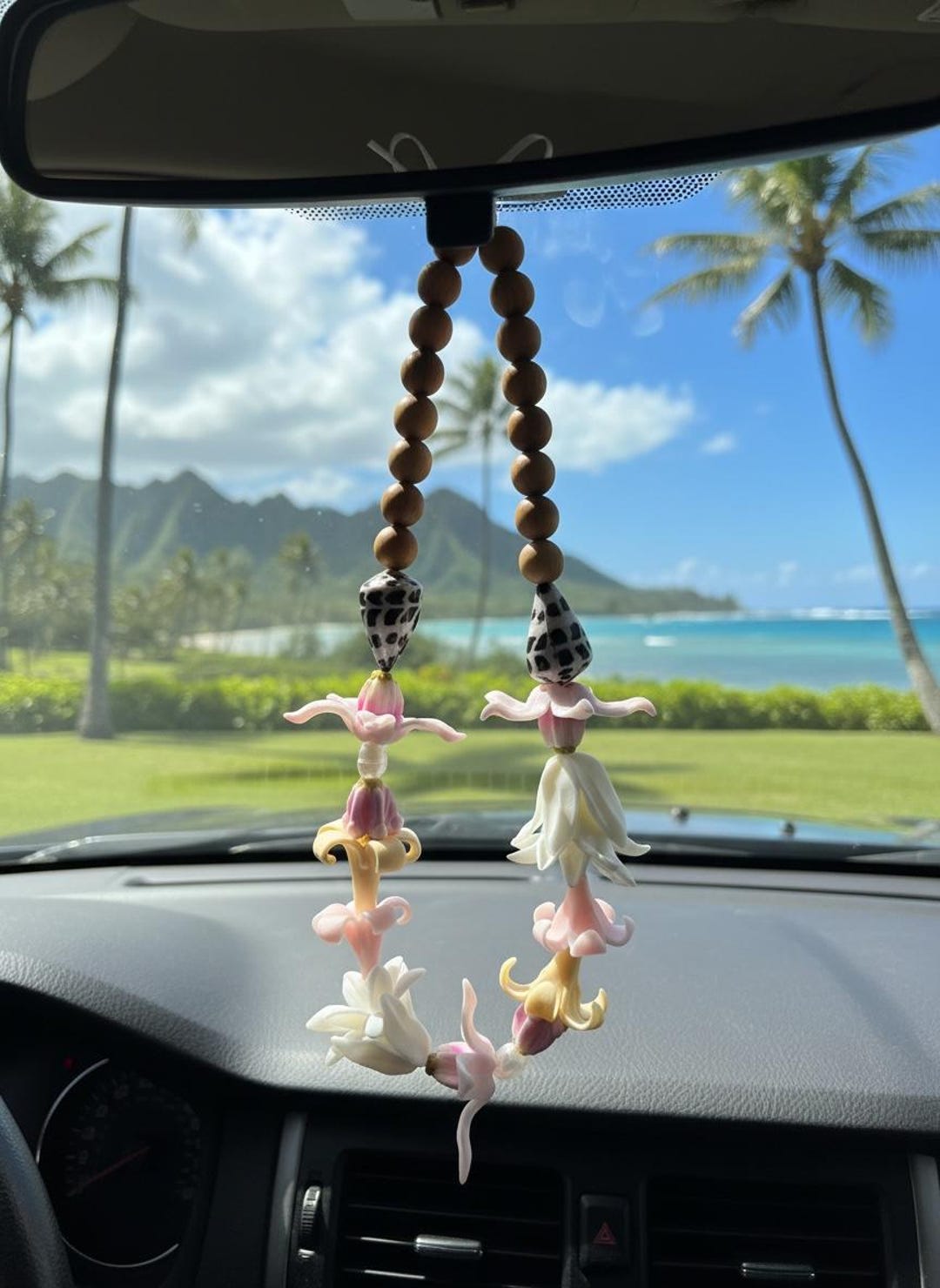 Aloha Bloom Hebrew Shell Car Lei • Clay Flower Rearview Mirror Charm - Etsy