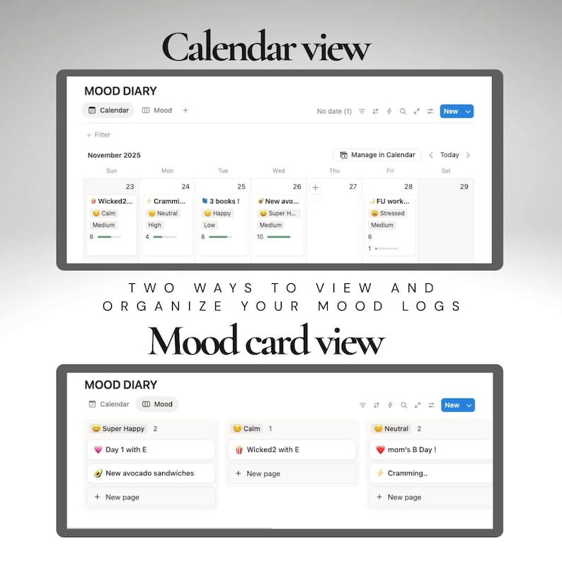Notion Mood Tracker Template · Black Edition | Daily Mood Log, Trend ...