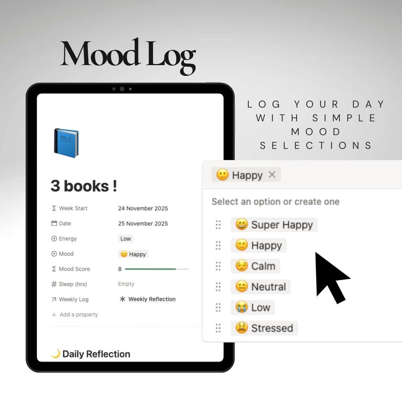 Notion Mood Tracker Template · Black Edition | Daily Mood Log, Trend ...