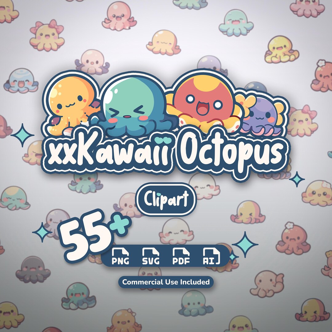 Kawaii Octopus Clipart | Chibi Graphics (png, Svg, Pdf, Ai) - Etsy