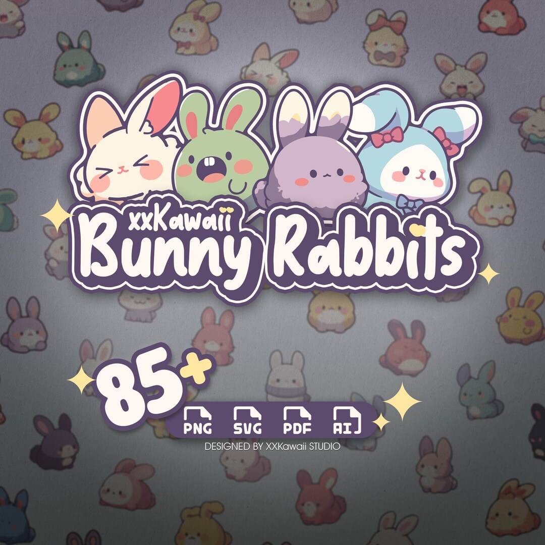 Kawaii Bunny Clipart Pack | 85+ Cute Chibi Rabbit Graphics Png Svg Pdf ...