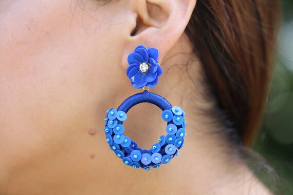 Royal Blue Statement Earrings/oversized Blue Earrings/blue - Etsy