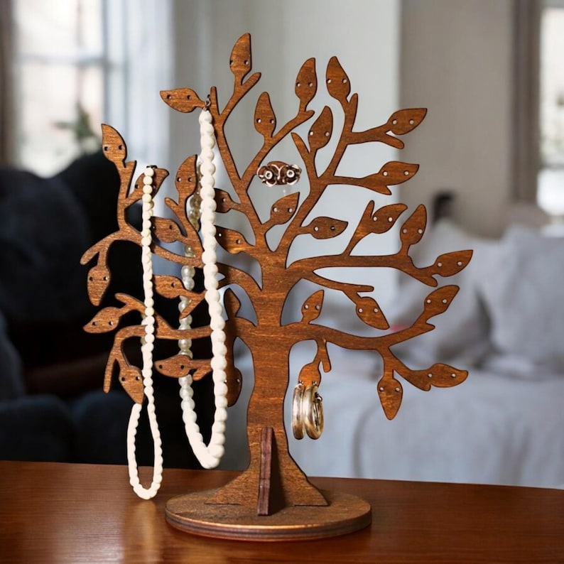 Wooden Tree Jewelry Stand – Vintage Earring Holder & Necklace Display ...