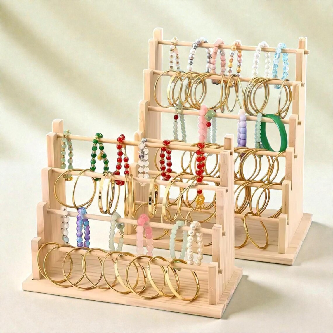 Rustic Wooden Bracelet Display Stand – Multi-tier Jewelry Organizer ...