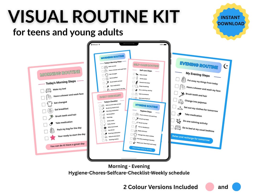 Teen & Young Adult Visual Routine Kit, Life Skills Checklist (digital ...