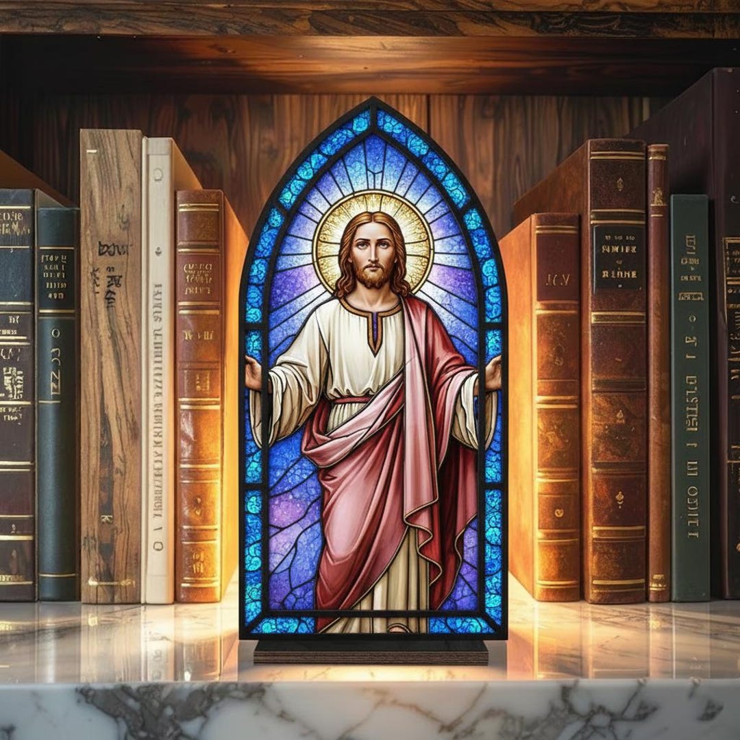 Jesus Stained Glass Book Nook, Illuminated Christian Decor - Etsy