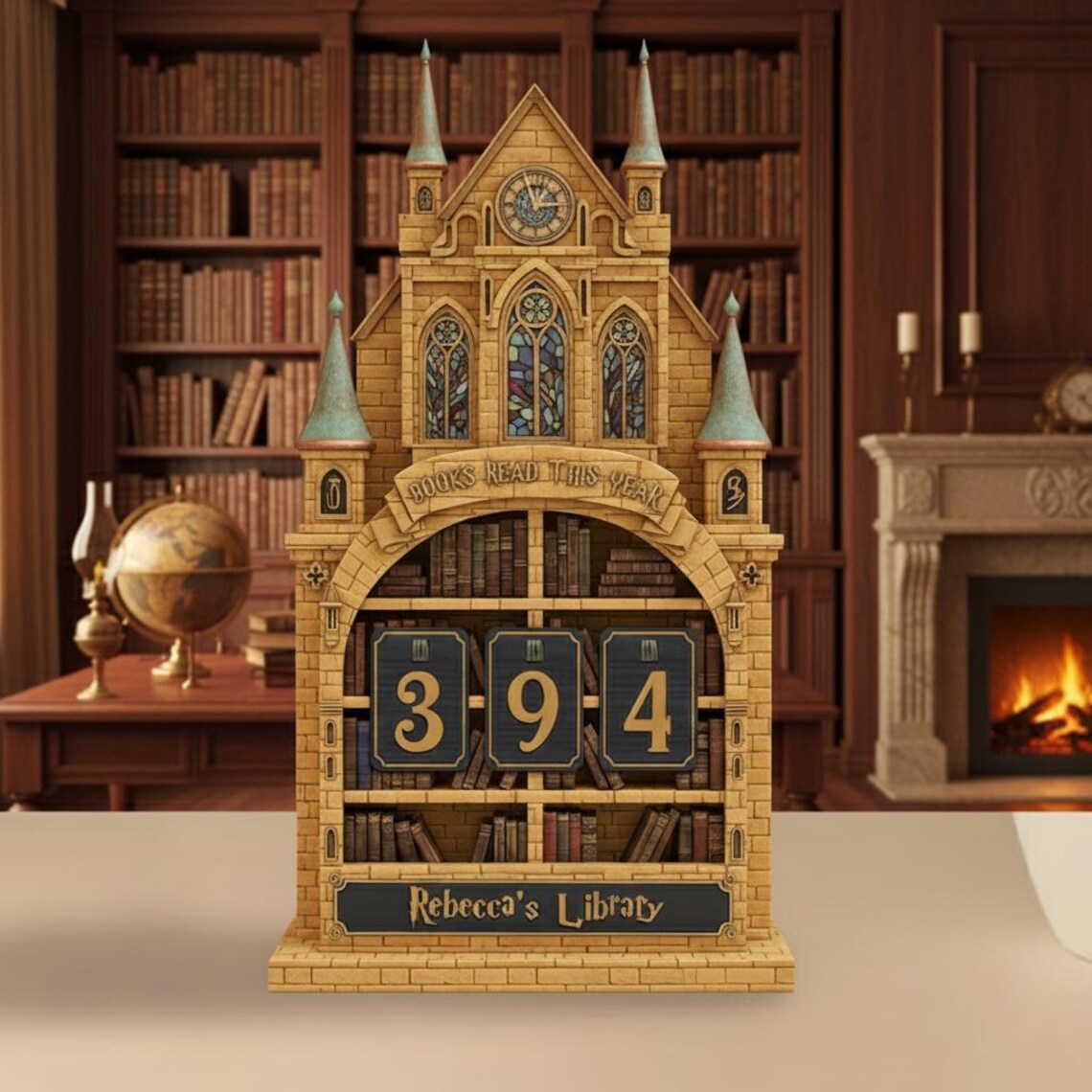 Personalized Wooden Castle Library Book Tracker, Dark Academia Reader ...