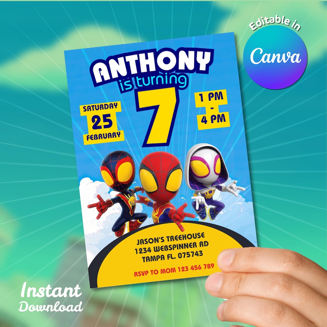 Cosmic Spidey + Friends Editable Birthday Invite | Birthday Party ...