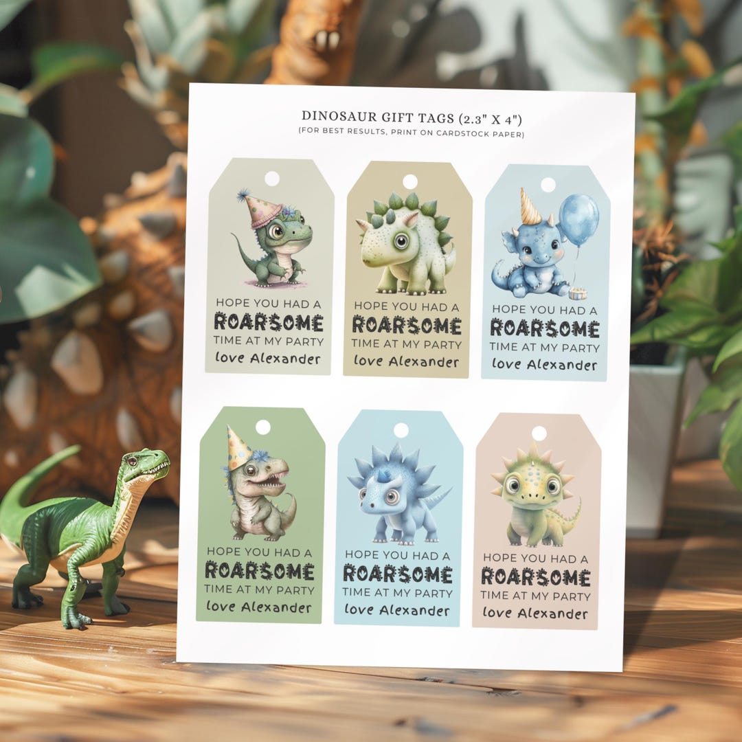 Dinosaur Party Favor Gift Tags, Editable Thank You Labels (instant ...