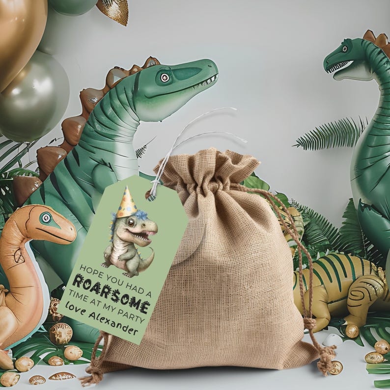 Dinosaur Party Favor Gift Tags, Editable Thank You Labels (instant ...