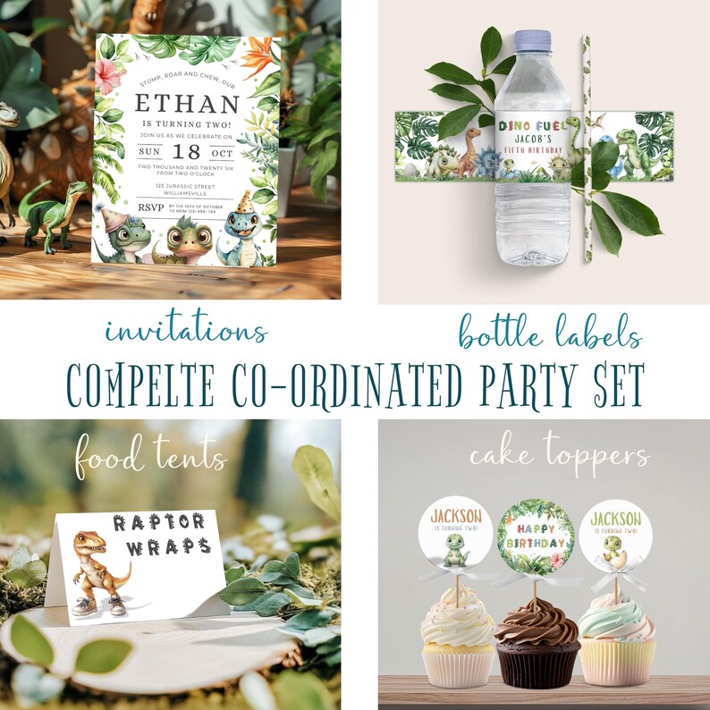 Dinosaur Party Printable Pack, 10-piece Coordinating Set (digital ...