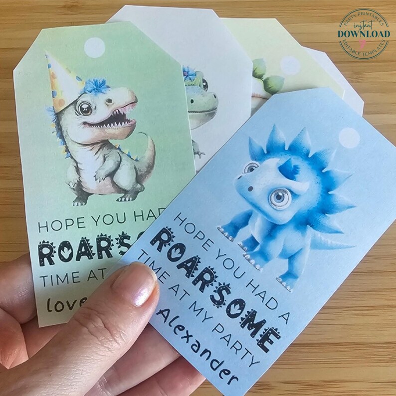 Dinosaur Party Favor Gift Tags, Editable Thank You Labels (instant ...