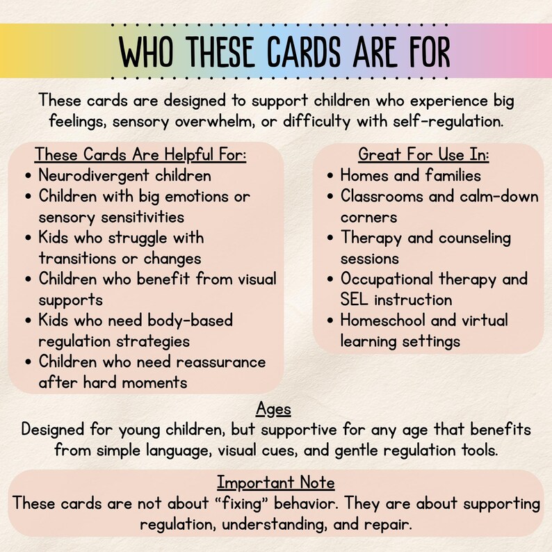 Emotional Regulation Cards for Kids | Nd-friendly Calming Tools ...