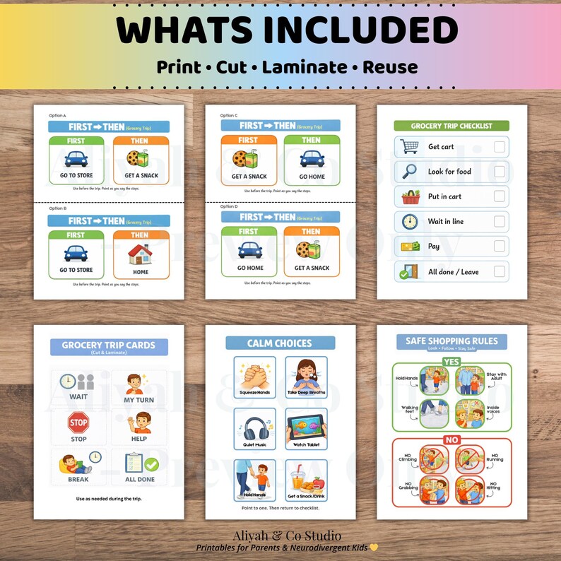 Grocery Store Visual Schedule for Kids | First Then Board, Calm Choices ...