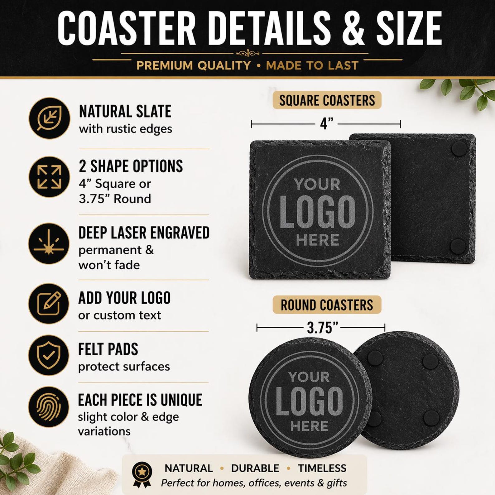 Custom Logo Slate Coasters - Personalized Engraved Business Gift ...